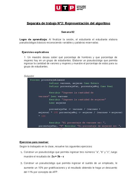 Semana 2 Representacion Del Algoritmo Separata De Trabajo N2