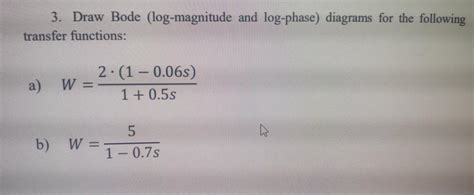 solved 3 draw bode log magnitude and log phase diagrams