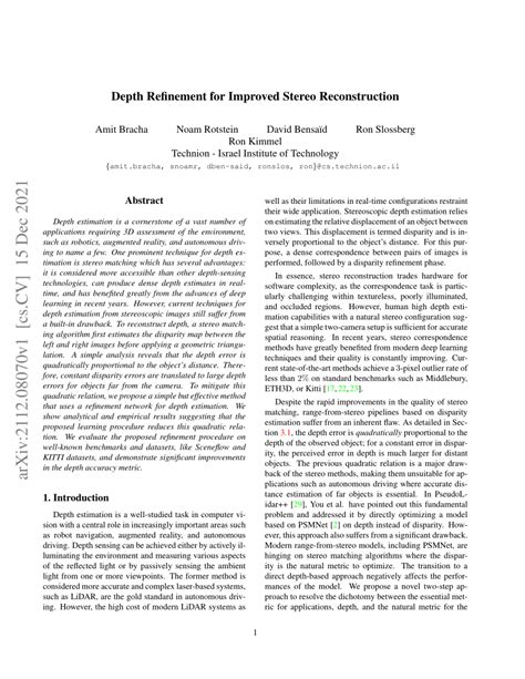 PDF Depth Refinement For Improved Stereo Reconstruction