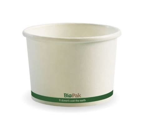 Biopak White 550ml 16oz Bowl With Green Stripe X100
