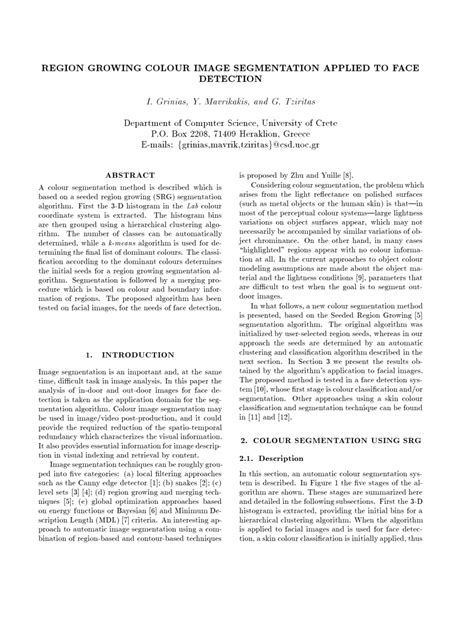 pdf region growing colour image segmentation applied to face