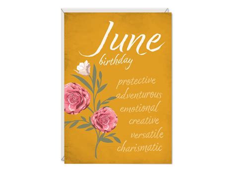June Birthday Card Birth Month Flower Greetings Card Etsy