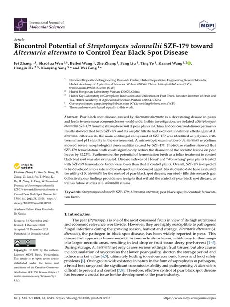 Biocontrol Potential Of Streptomyces Odonnellii Szf 179 Toward