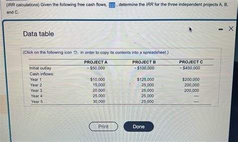 Solved IRR Calculations Given The Following Free Cash Chegg