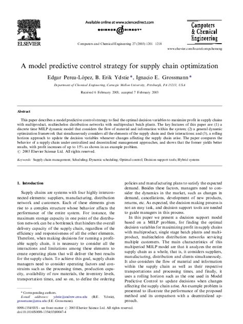 Pdf A Model Predictive Control Strategy For Supply Chain Optimization