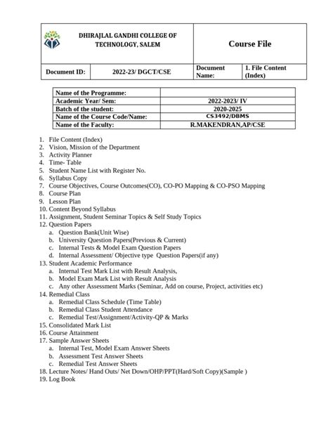 Dbms Course File Pdf Databases No Sql