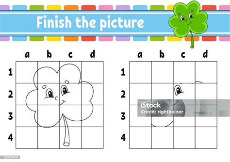 그림을 완성합니다 클로버 토끼풀 아이들을위한 책 페이지를 색칠 교육 개발 워크 시트 어린이를위한 게임 필기 연습 만화 캐릭터