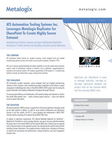 Ats Automation Tooling Systems Inc Leverages Metalogix