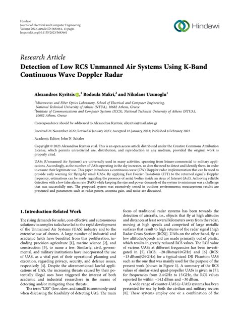 PDF Detection Of Low RCS Unmanned Air Systems Using K Band Continuous Wave Doppler Radar