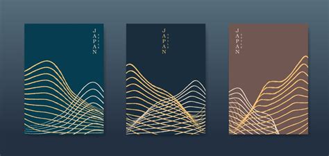 Japanese Landscape Background Set Cards Royalty Free Vector