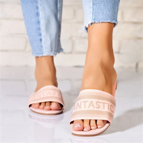 Papuci Slapi Roz Din Textil Khya Reverse Ro