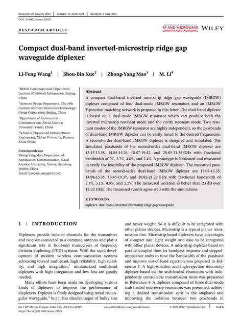 Compact Dual‐band Inverted‐microstrip Ridge Gap Waveguide Diplexer
