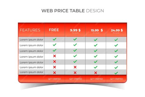 Premium Vector Price Table Template Web Subscription Plan Pricing Table Web Service