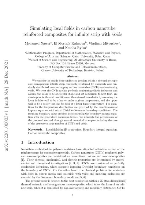 Pdf Simulating Local Fields In Carbon Nanotube Reinforced Composites For Infinite Strip With Voids