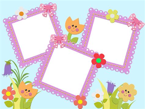 Three Frames With Flowers And Cats On Them