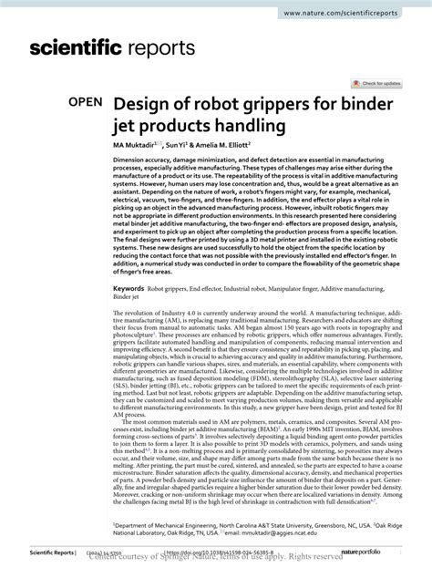 Pdf Design Of Robot Grippers For Binder Jet Products Handling