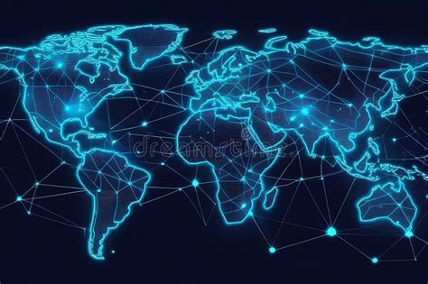 Glowing Digital World Map Showing Global Connections And Networks Backgound Stock Illustration