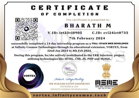 Bharath M On Linkedin Intern Internshipcompletion Infinitycosmos