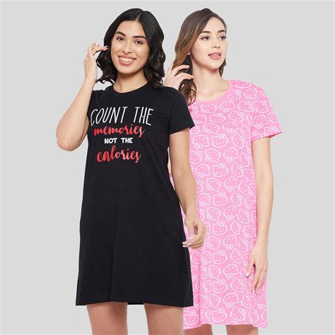 Buy Clovia Pack Of 2 Cotton Hello Kitty Graphic Print Short Night Dress