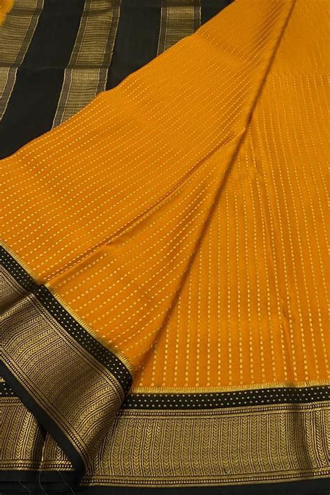 Stunning Yellow And Black Mysore Crepe Silk Saree Luxurion World