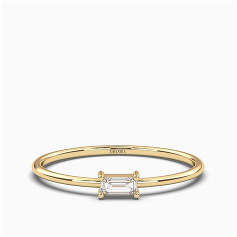 Single Emerald Diamond Ring Thin Solid Gold Band With An Emerald Cut