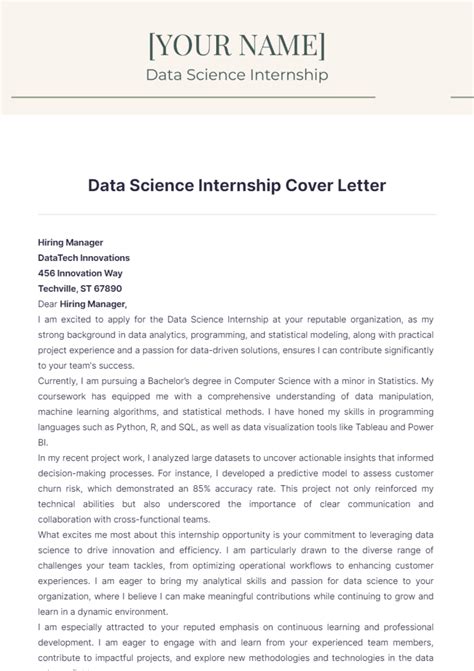 Free Data Science Internship Cover Letter Template To Edit Online