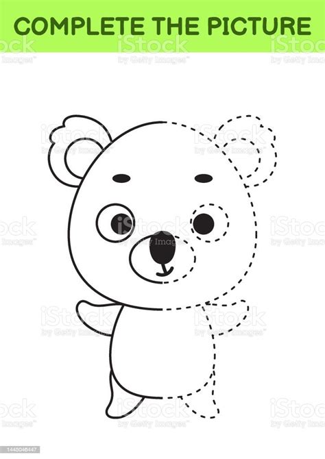 귀여운 코알라의 완전한 그림 색칠 공부 도트 카피 게임 필기 연습 그리기 기술 훈련 인쇄 가능한 워크시트를 개발하는 교육 활동 페이지 벡터 그림 건강 검진에 대한 스톡 벡터