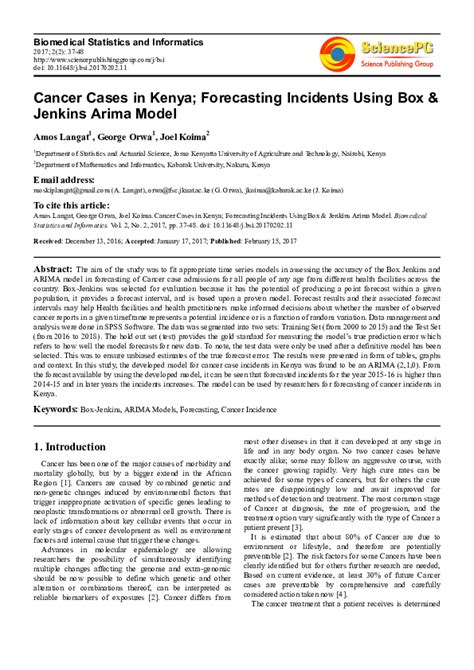 Pdf Cancer Cases In Kenya Forecasting Incidents Using Box And Jenkins Arima Model