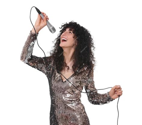 Premium Photo Beautiful Young Woman With Microphone Singing On White