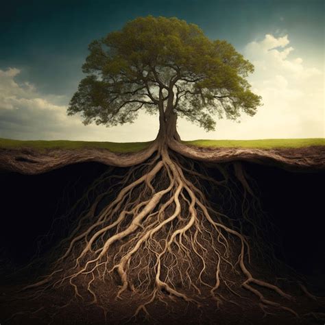A Large Tree With A Strong Root System In The Soil Image Taken By AI