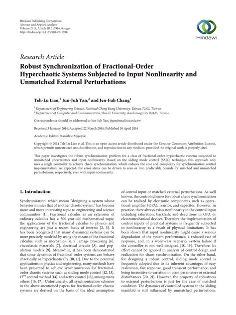 Pdf Robust Synchronization Of Fractional Order Hyperchaotic Systems Subjected To Input