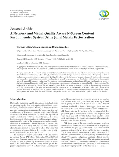 Pdf A Network And Visual Quality Aware N Screen Content Recommender System Using Joint Matrix