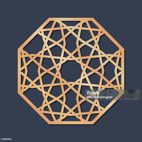 팔각형의 형태로 장식 기하학적 아랍어 패턴 컷 아웃 실루엣 패널 인쇄 레이저 절단 스텐실 조각을위한 템플릿 벡터 그림입니다 0명에 대한 스톡 벡터 아트 및 기타 이미지