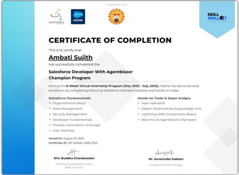 Skilledonsalesforce Smartbridge Salesforce Virtualinternship Trailblazers Ambati Sujith