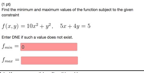Solved 1 Pt Find The Minimum And Maximum Values Of The