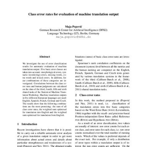 Class Error Rates For Evaluation Of Machine Translation Output Acl