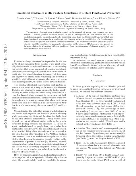 Pdf Simulated Epidemics In 3d Protein Structures To Detect Functional