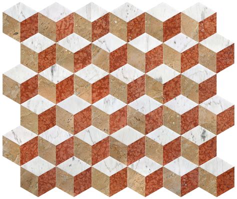 3d Cube Marble Mosaic Tile Red White And Gold Hexagon Floor Usa Shipping