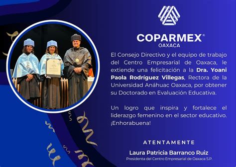 Coparmex 🎉 ¡felicitamos Con Gran Orgullo A Nuestra Consejera La Dra