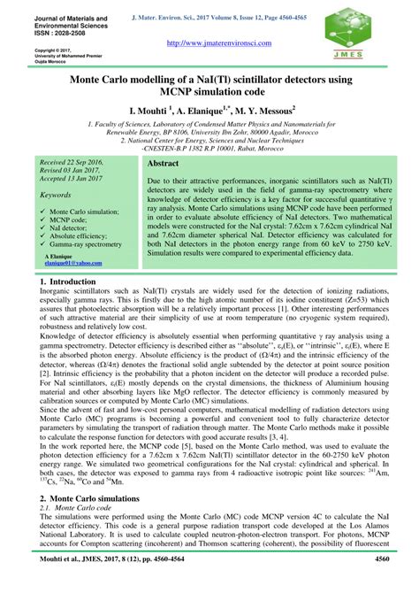 Pdf Monte Carlo Modelling Of A Naitl Scintillator Detectors Using