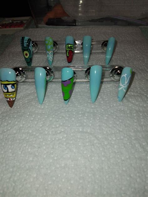 Spongebob Press Ons Painted Nail Art Nail Art Hand Painted