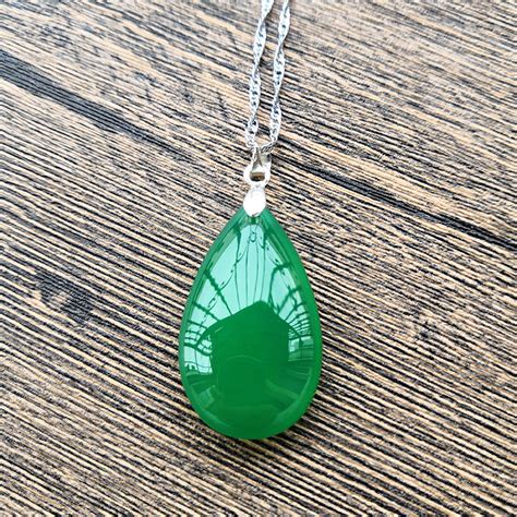 天然冰种绿玉髓水滴吊坠玛瑙银项链锁骨坠子女款翡翠色宝石送女友 虎窝淘