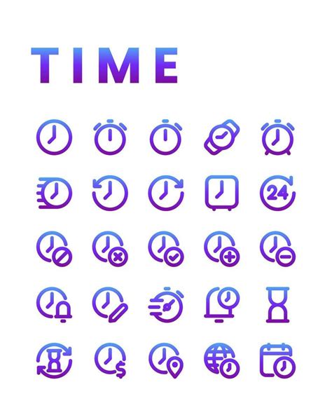 Time Icon Collections In Gradient Line Style Including Watch Hour