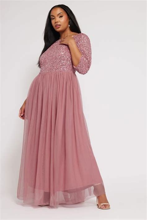 Luxe Plus Size Dark Pink Sequin Hand Embellished Maxi Dress Yours