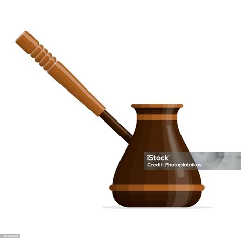 흰색 배경에 고립 된 커피 세즈브 난로에 커피를 만들기위한 손잡이가있는 그릇 터키요리커피 손으로 그린 커피 메이커 커피팟 이브릭