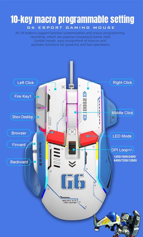 Chuột Gaming ROBOT G LED RGB DPI Có phần mềm Macro BOSSGEAR