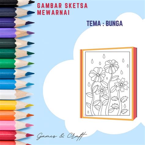 Jual Gambar Sketsa Mewarnai Tema Bunga Seketsa Lukis Drawing Sketch Menggambar Kertas