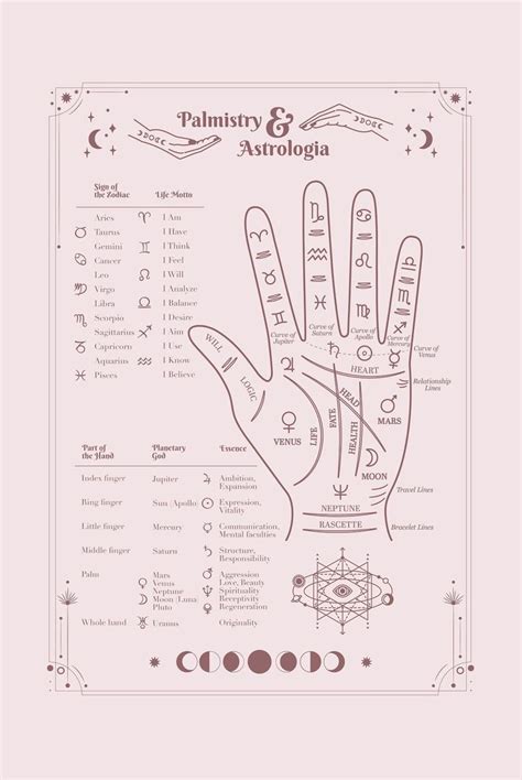 Palmistry And Palm Reading Guide Cheat Sheet Digital Poster Art