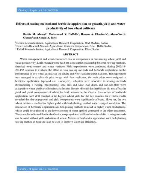 Pdf Effects Of Sowing Method And Herbicide Application On Growth Yield And Water Productivity