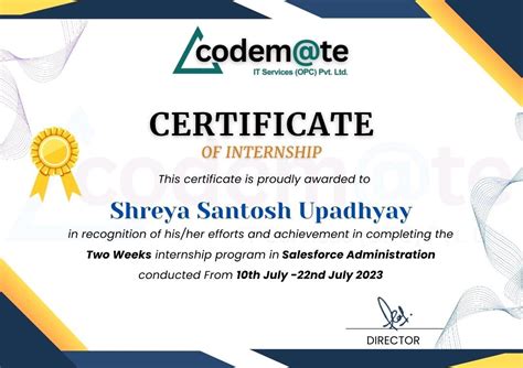 Shreya Upadhyay On Linkedin Salesforceadmin Internshipcompletion Codemateitservices